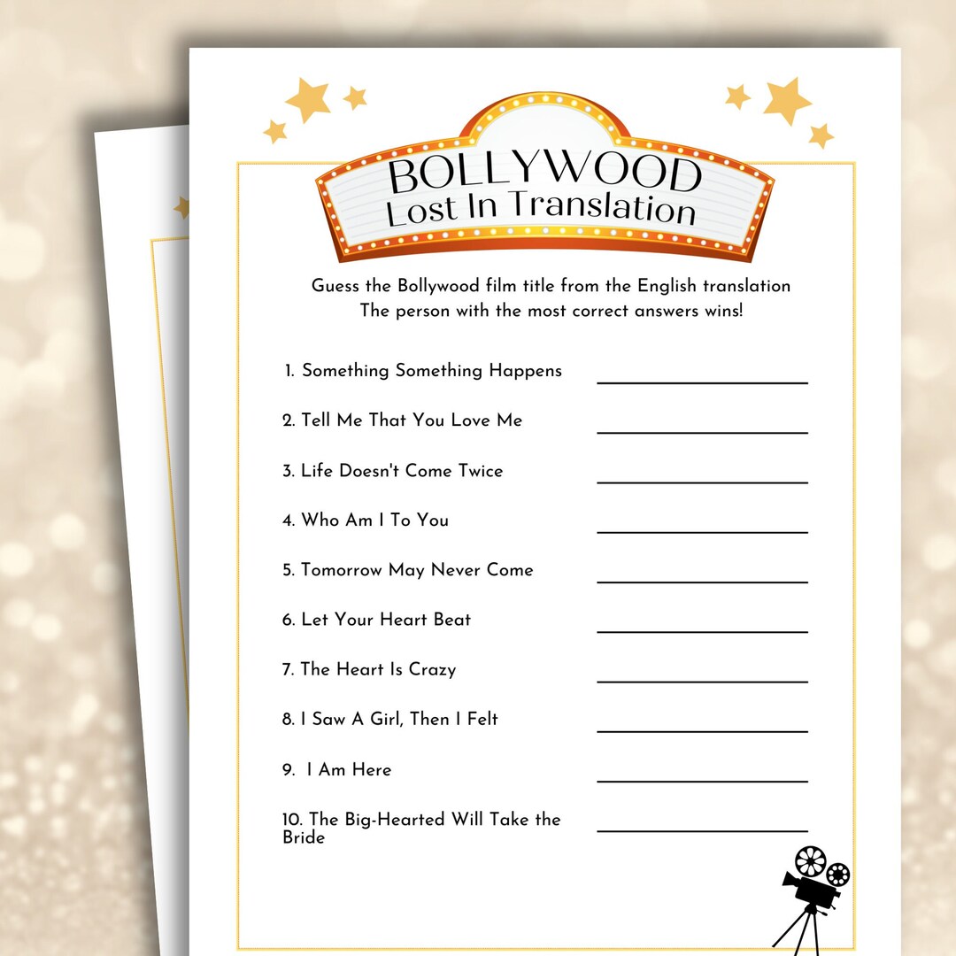 Bollywood Game, Bollywood Trivia, Lost in Translation - Etsy