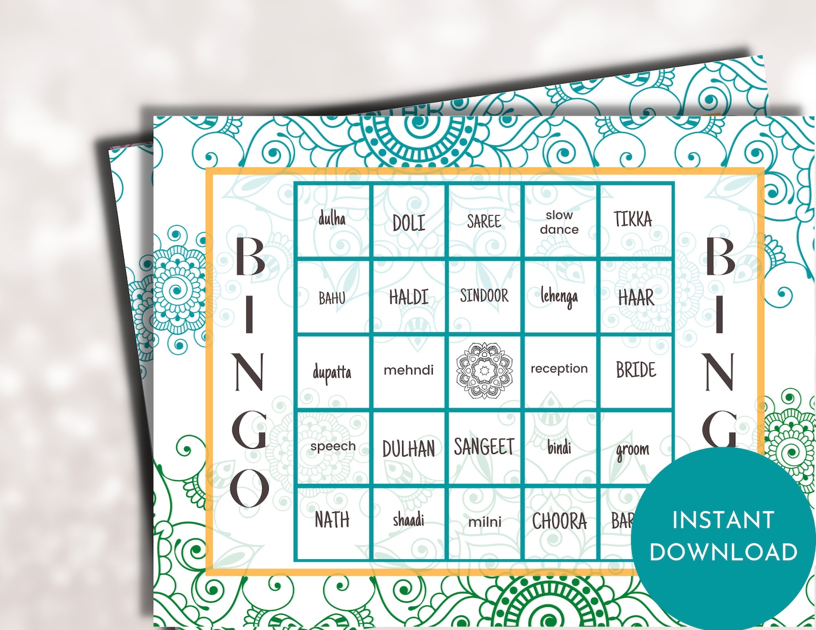 Indian Wedding Bingo, Bridal Shower Game, Printable, Indian Wedding ...
