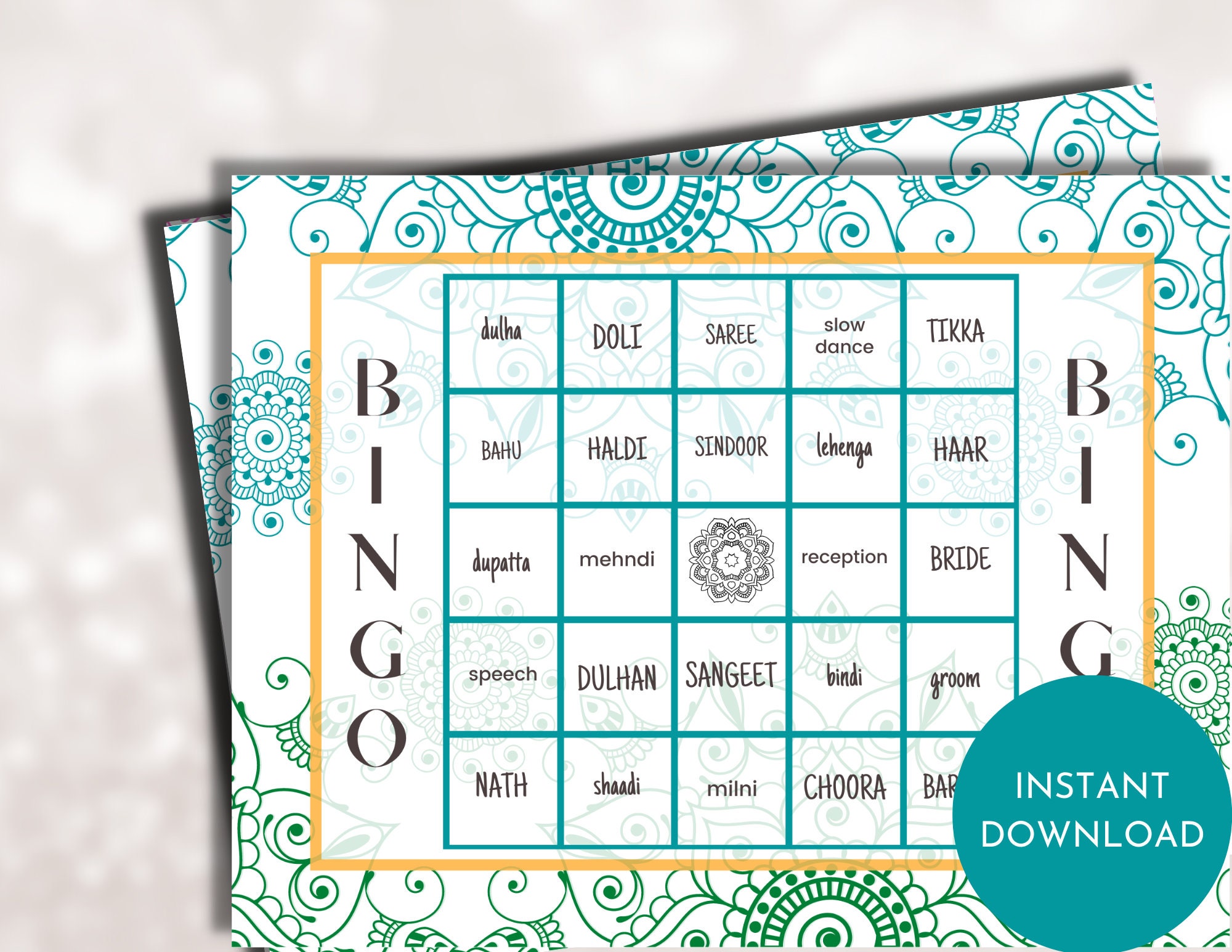 Indian Wedding Bingo, Bridal Shower Game, Printable, Indian Wedding ...
