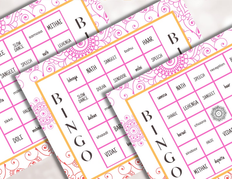Indian Wedding Bingo, Bridal Shower Game, Printable, Indian Wedding ...