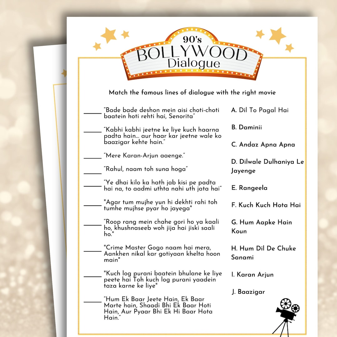 Bollywood Game, 90's Bollywood Trivia, Bollywood Dialogue Game - Etsy