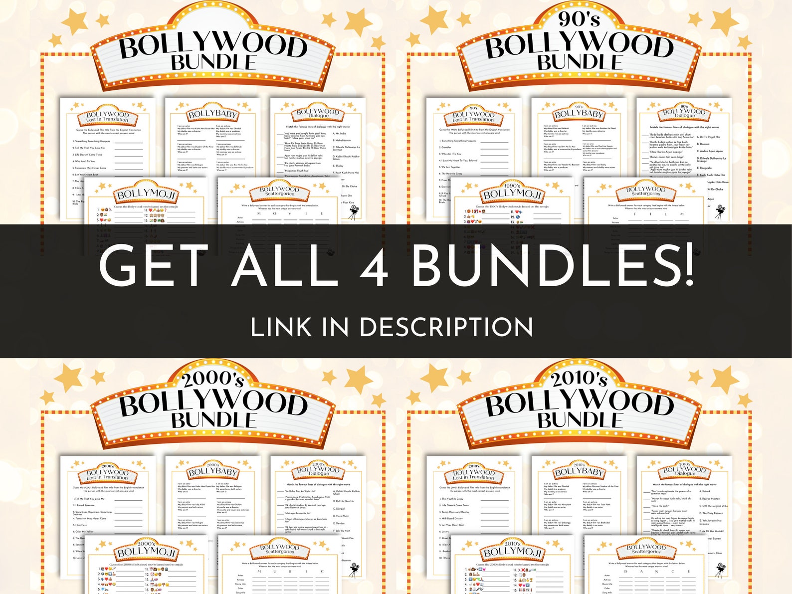 Bollywood Games Bundle, Bollywood Trivia Games, Printable Bollywood ...
