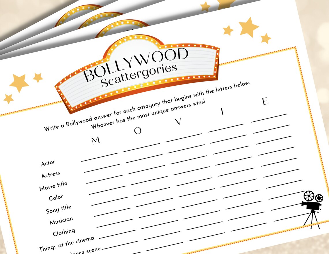 Bollywood Scattergories, Bollywood Trivia Game, Bollywood Party Game - Etsy