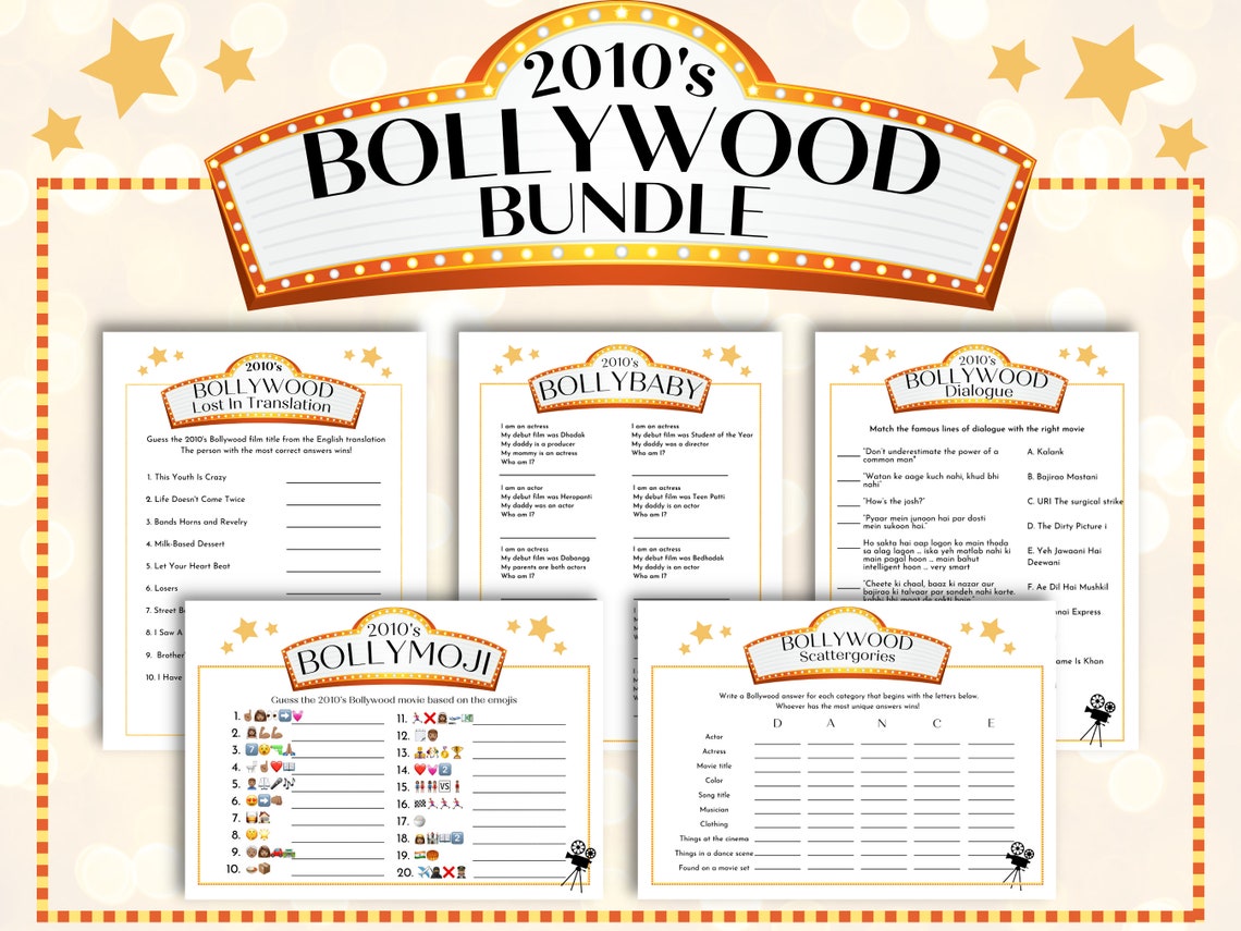 2010's Bollywood Games Bundle, Bollywood Trivia Games, Printable ...