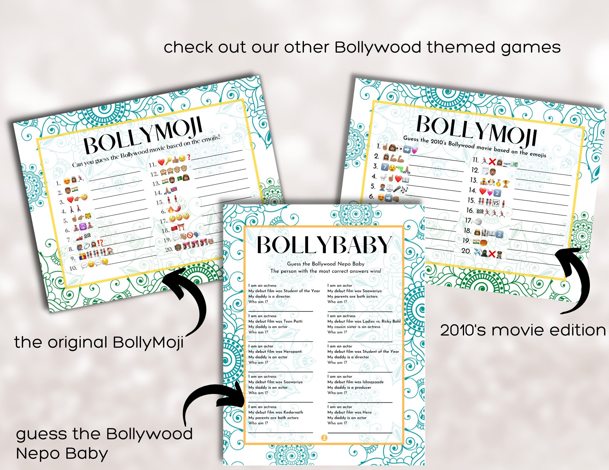Bollywood Game, 90’s Bollywood Trivia, Bollywood Emoji Pictionary ...