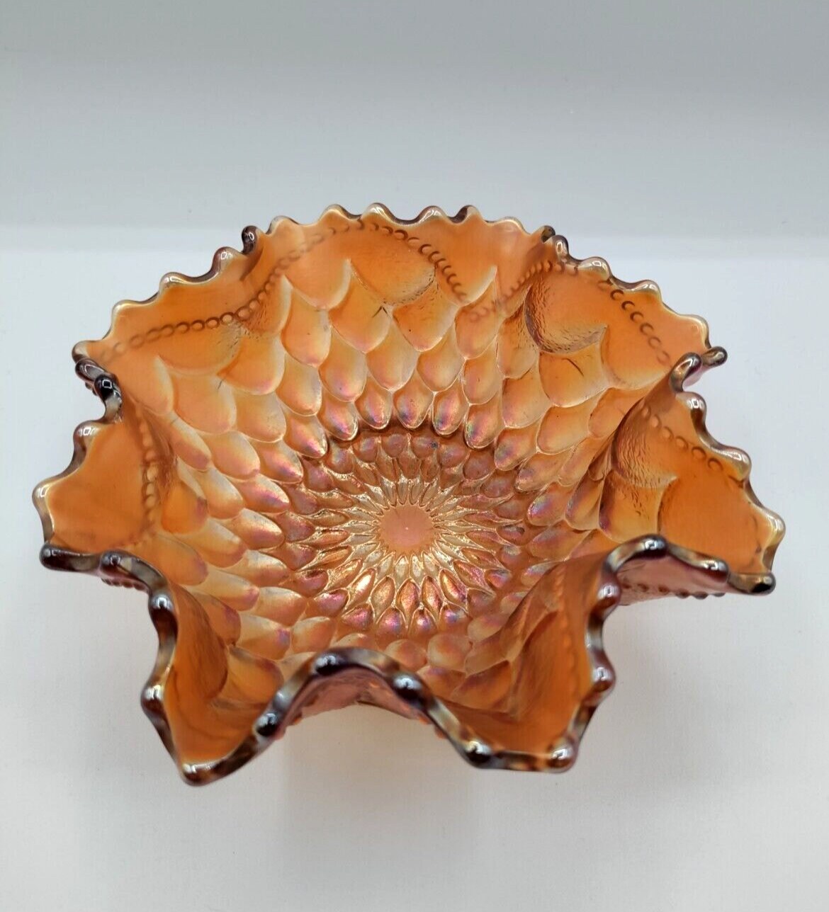 Antique Dugan Carnival Glass Fish Scale Beaded Ruffled Small - Etsy