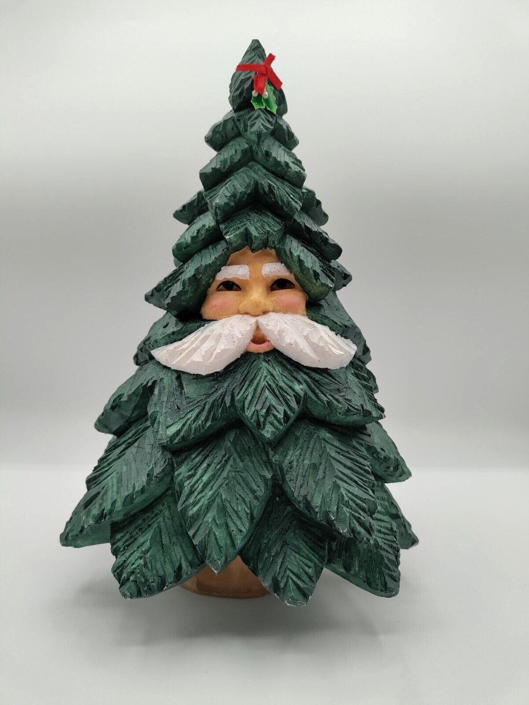 VTG Mustache Santa Face Old Man Christmas Tree Bow Top Carved - Etsy