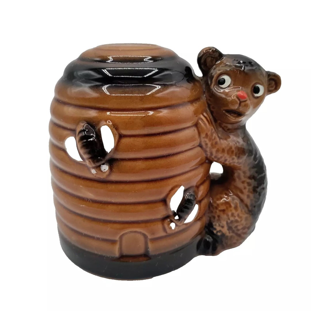 Vintage Japan Honey Bear Hugging a Bee Hive Brown Ceramic Coin Bank 5 ...