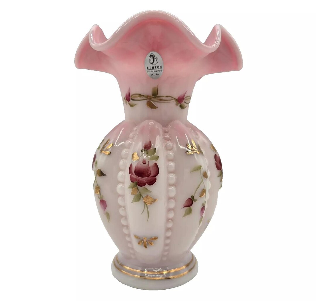 Fenton Rosalene Charleton Collection Hand Painted Pink Beaded Melon ...