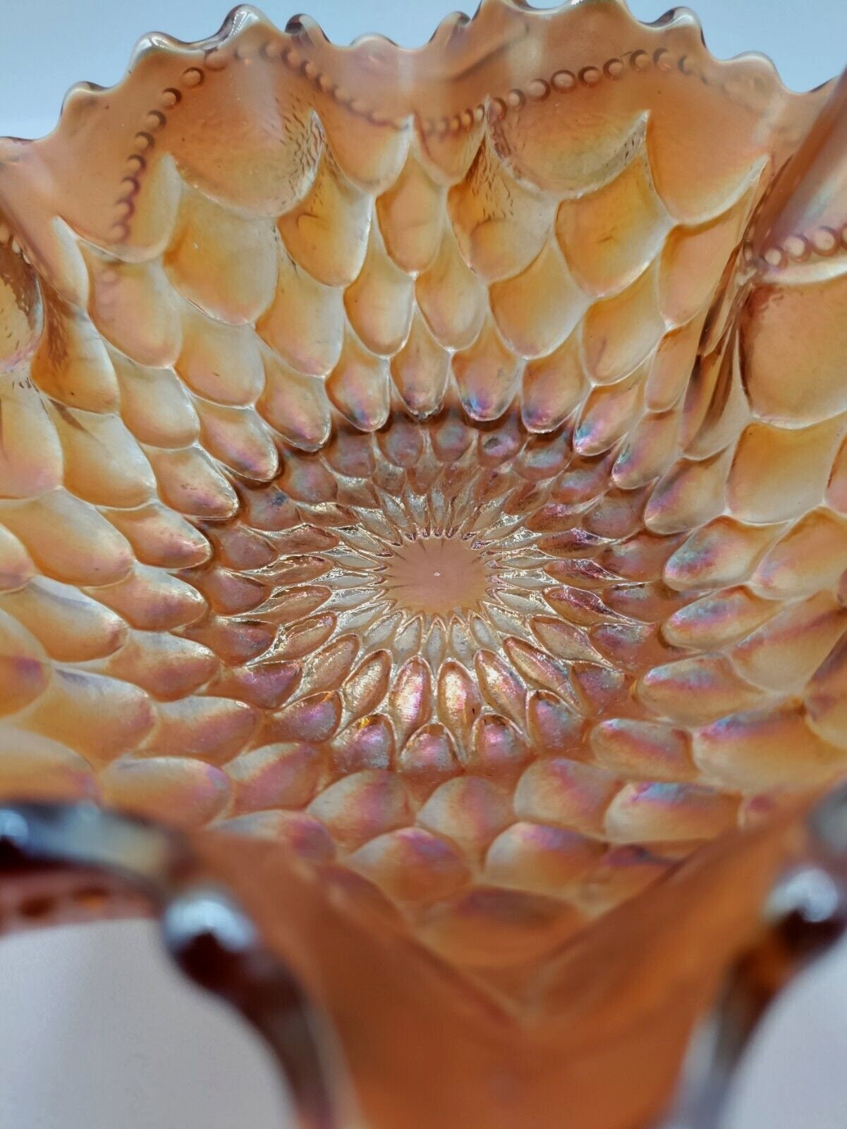 Antique Dugan Carnival Glass Fish Scale Beaded Ruffled Small - Etsy