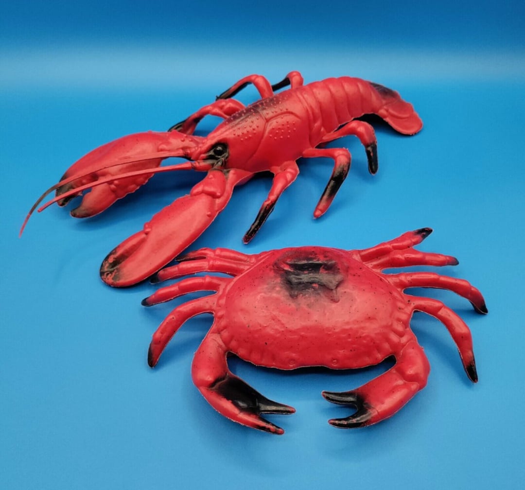 Large Plastic Crab & Lobster Blow Mold Figurine Realistic Sea Beach ...