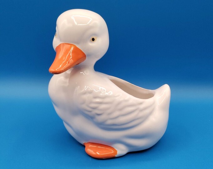 Vintage Ceramic White Duck Planter Dark Orange Bill & Feet Made in ...