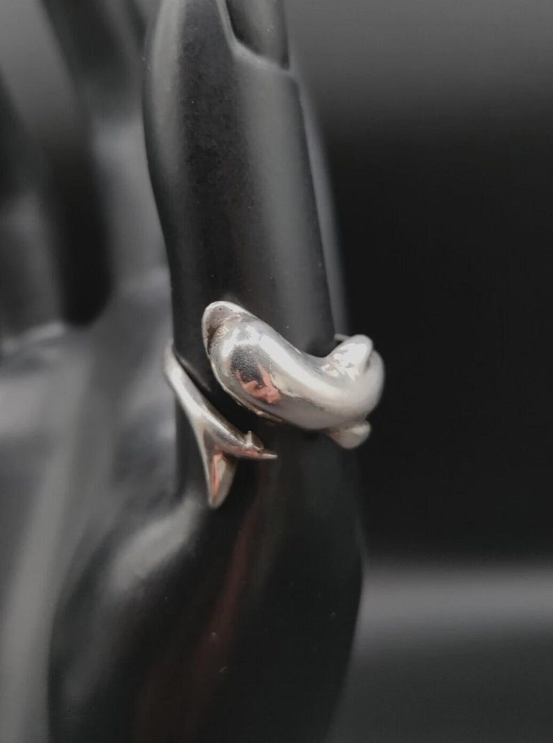 Vintage Sterling Silver Wrap Around Dolphin Ring Sz 7.5 Adjustable 925 ...