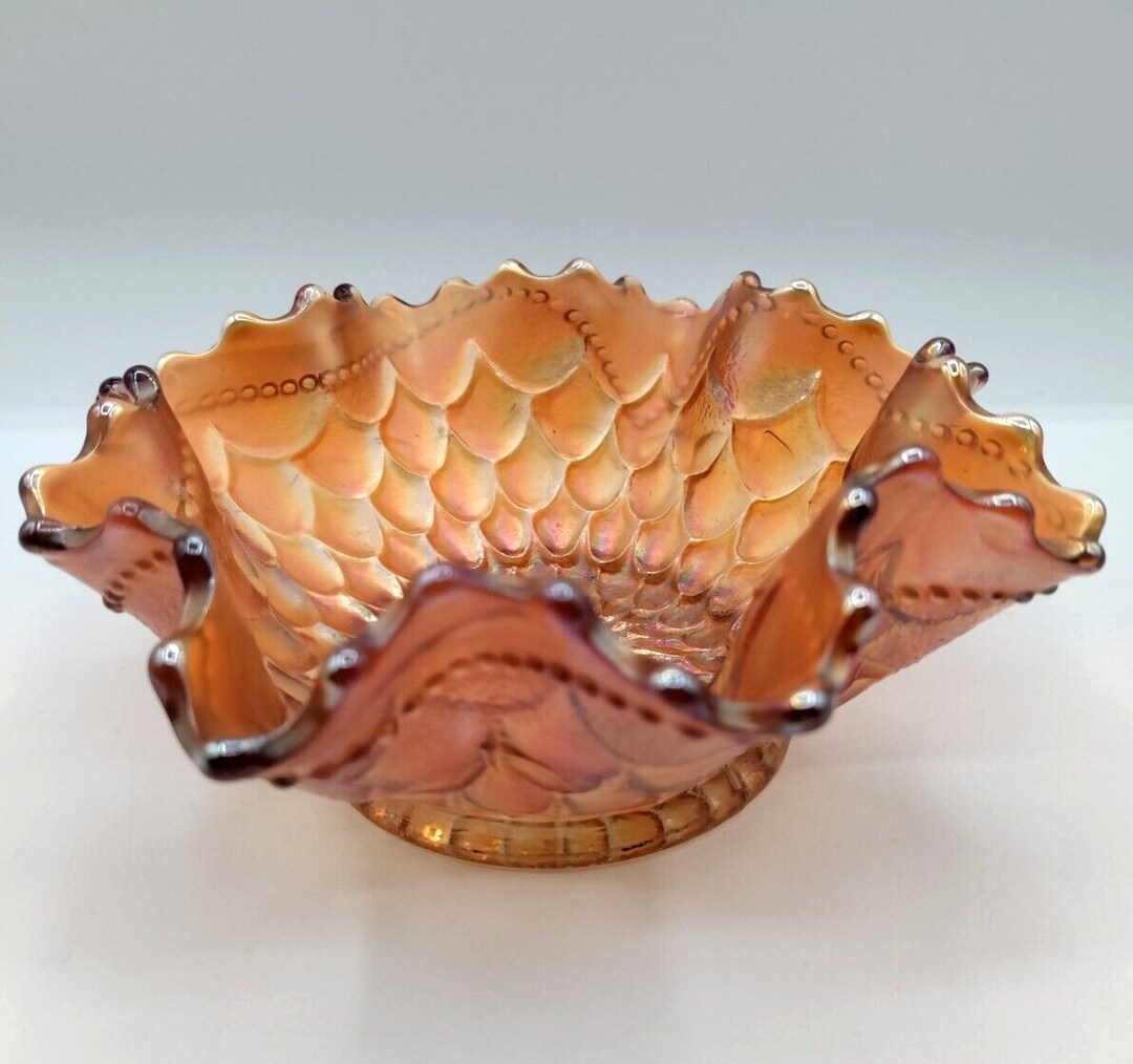 Antique Dugan Carnival Glass Fish Scale Beaded Ruffled Small - Etsy