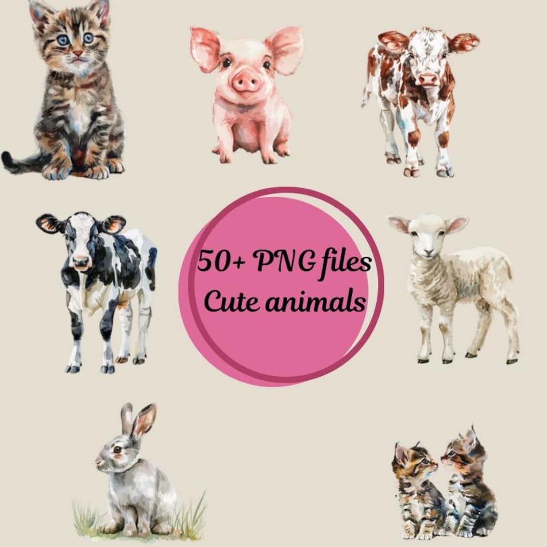 50 Animals Clipart Set - Cute Animal PNG Graphics for Card Making ...
