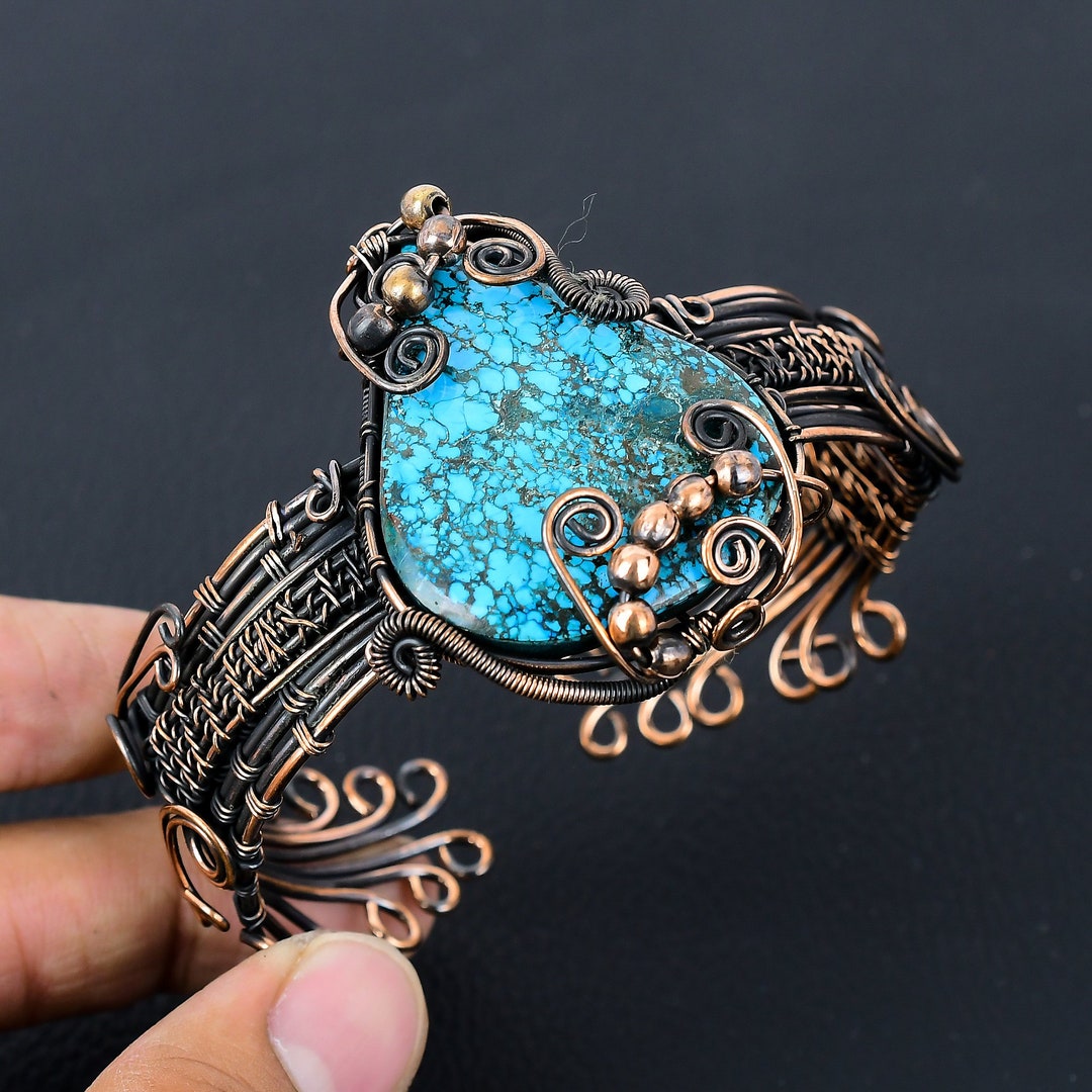 Tibetan Turquoise Copper Cuff Bracelet Tibetan Turquoise Bracelet Wire Wrapped Cuff Bracelet ...