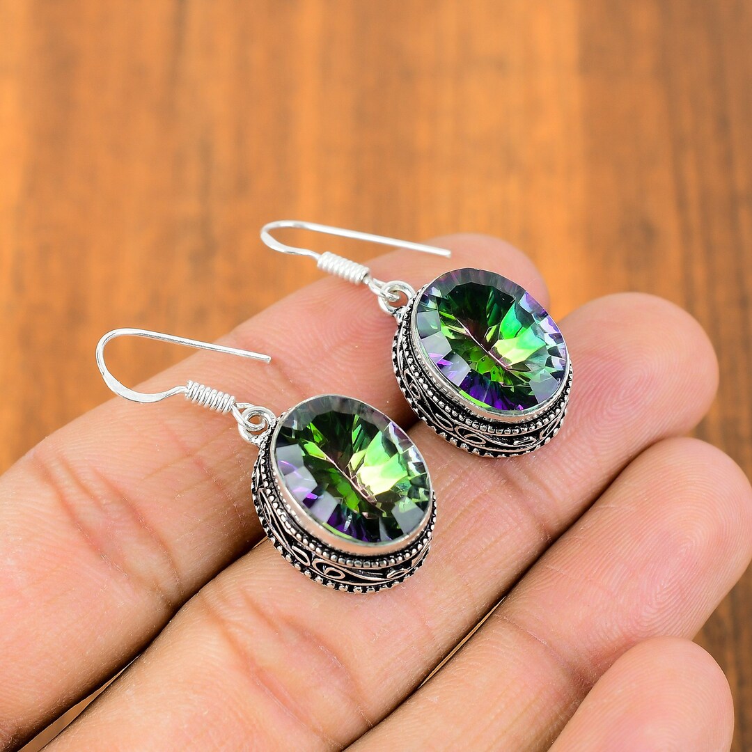 Handmade Mystic Rainbow Topaz Earrings, 925 Sterling Silver, Oval ...
