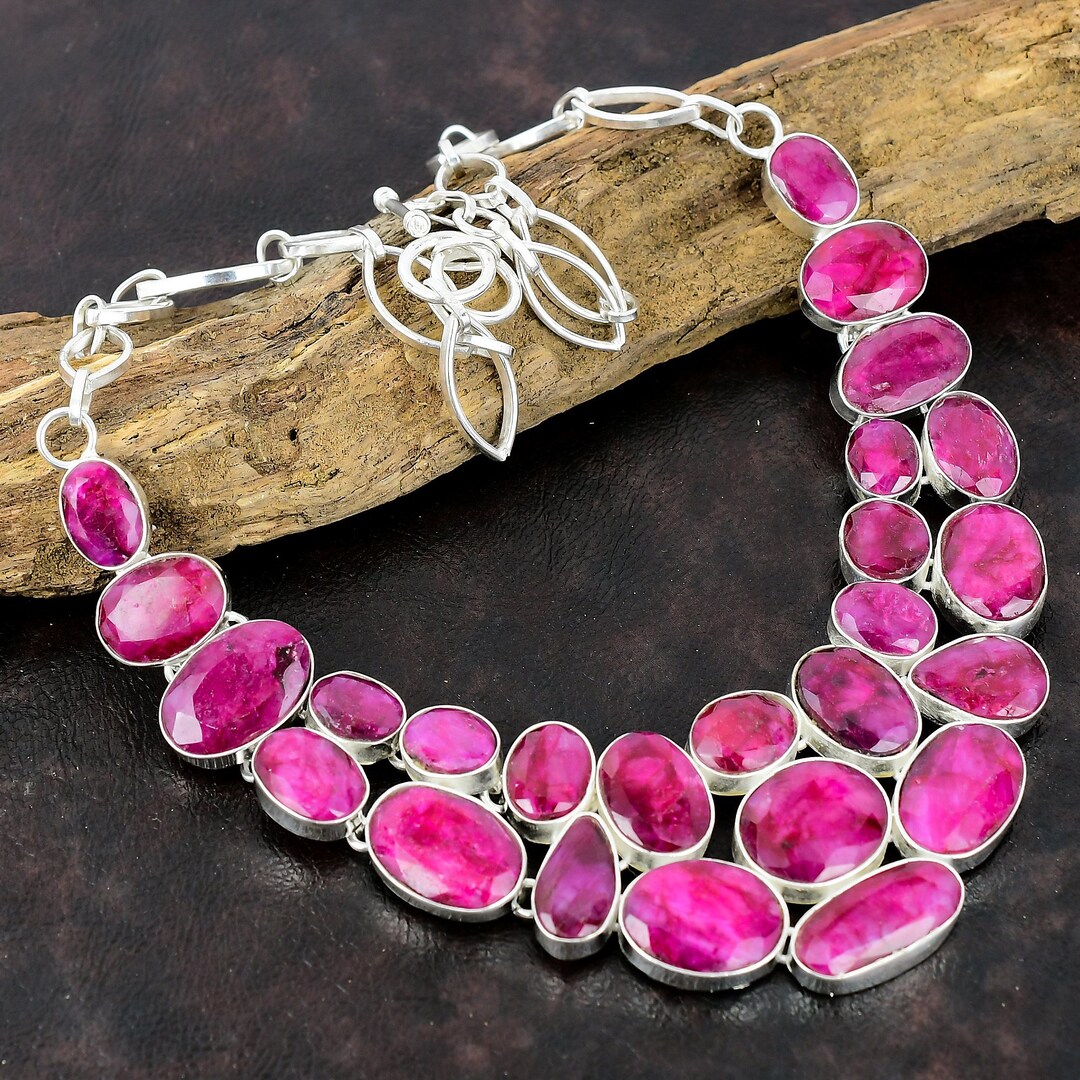 Kashmir Red Ruby Gemstone Handmade 925 Sterling Silver Ruby Necklace ...