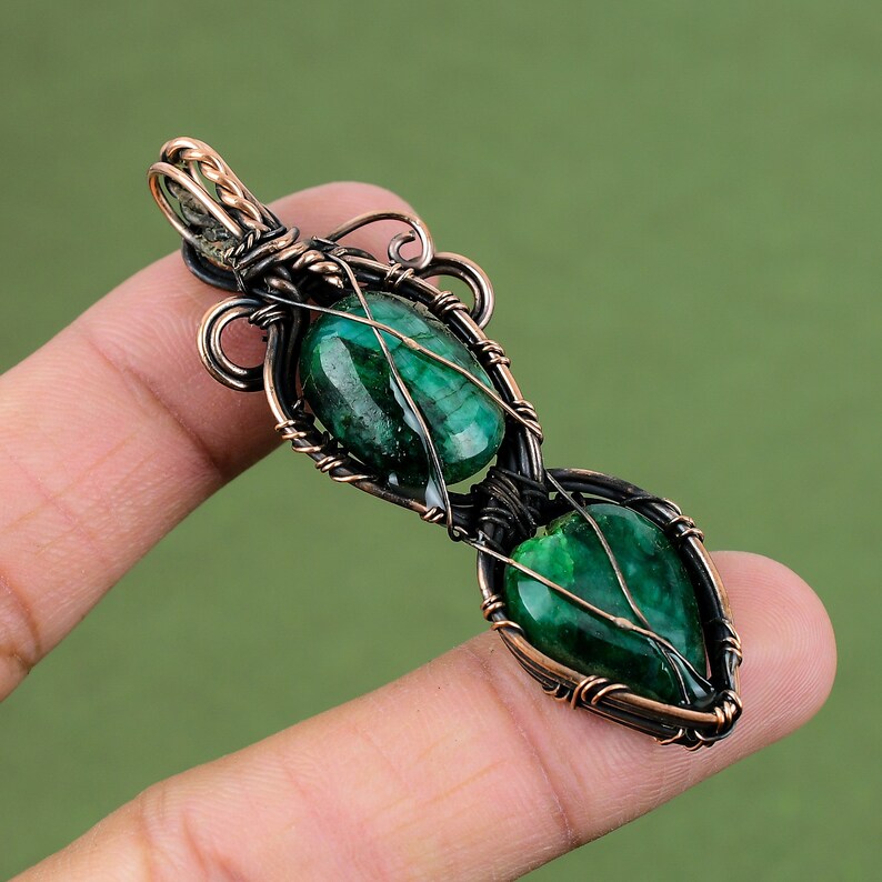 Zambian Emerald Gemstone Copper Wire Wrapped Pendant Copper - Etsy
