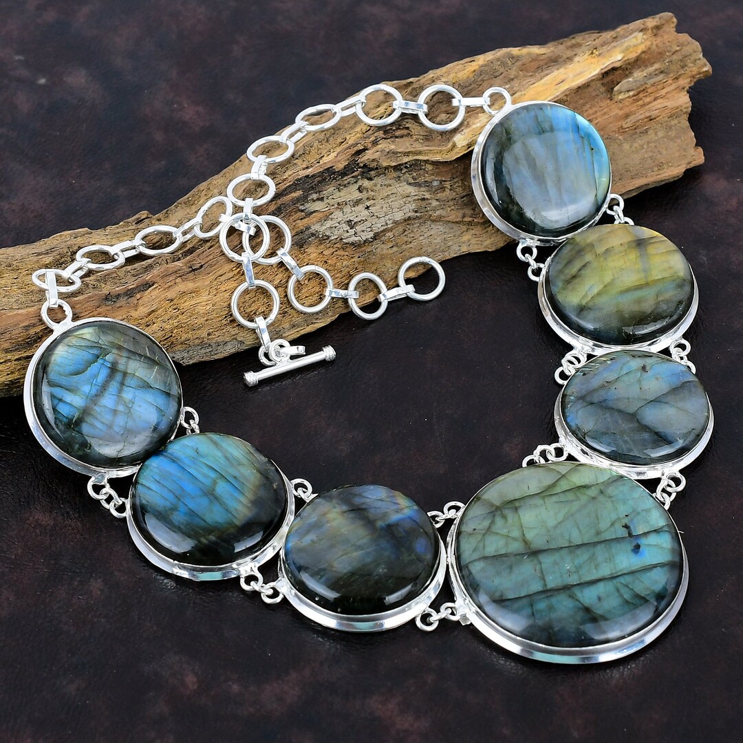 Handmade Labradorite Gemstone Necklace: 925 Sterling Silver, 18 Inch - Etsy