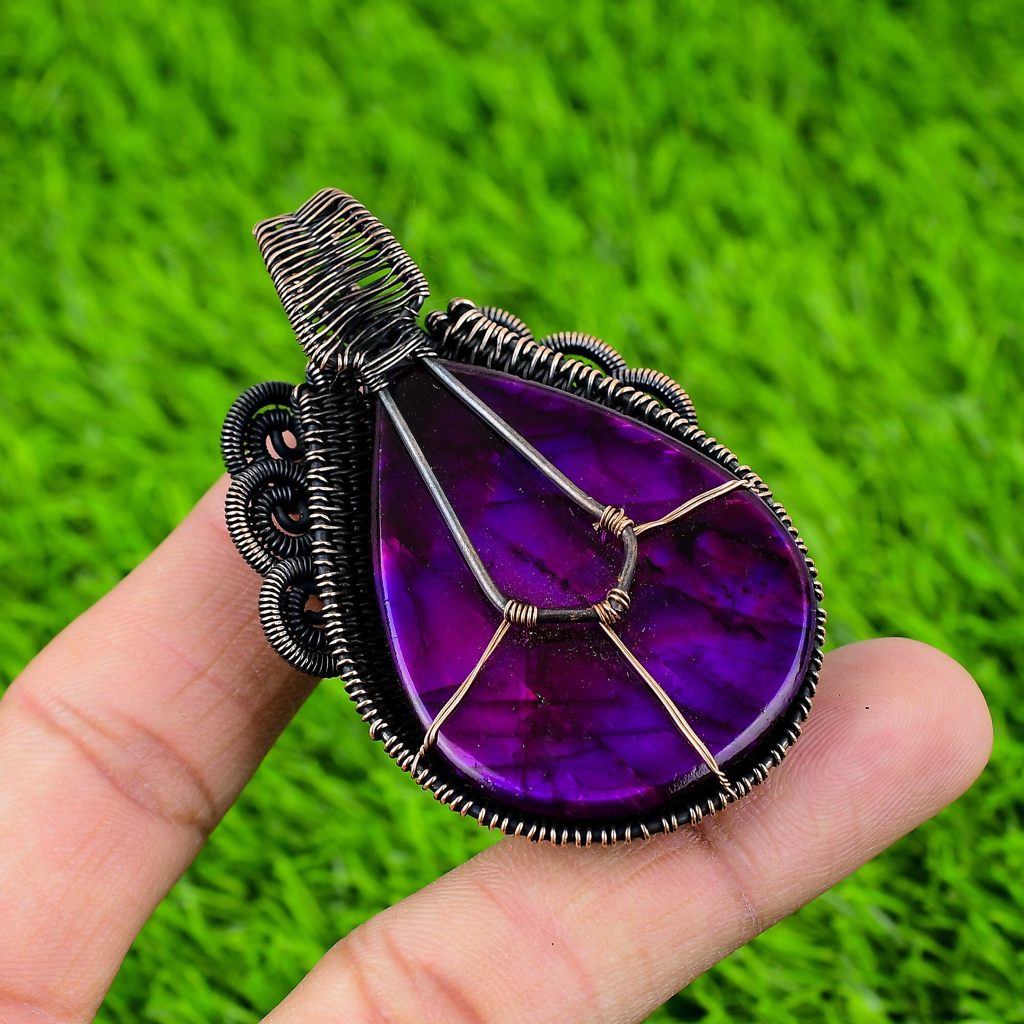 Purple Fire Labradorite Pendant Copper Wire Wrapped Pendant - Etsy