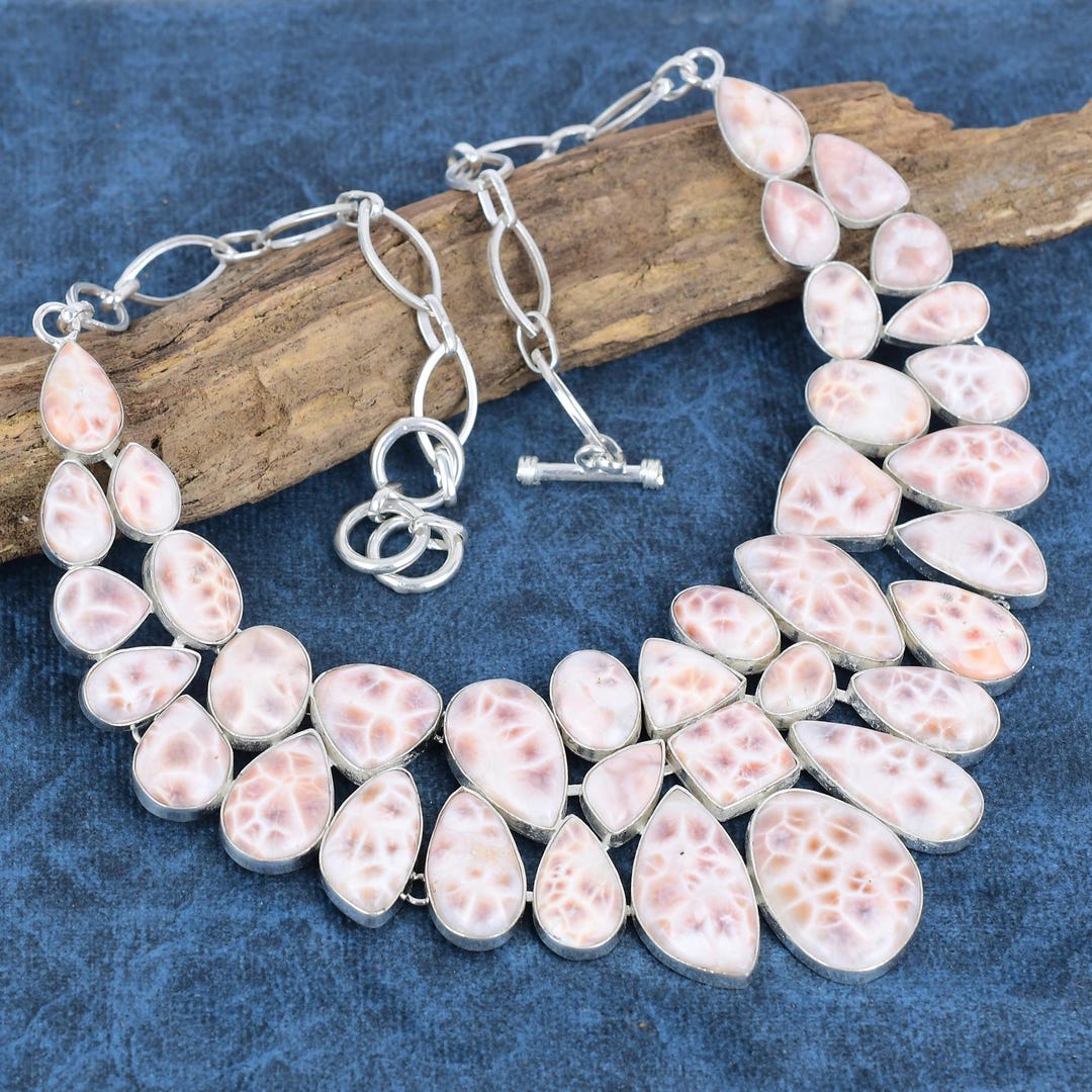 Rare Pink Larimar (thomsonite)gemstone Handmade 925 Sterling Silver ...