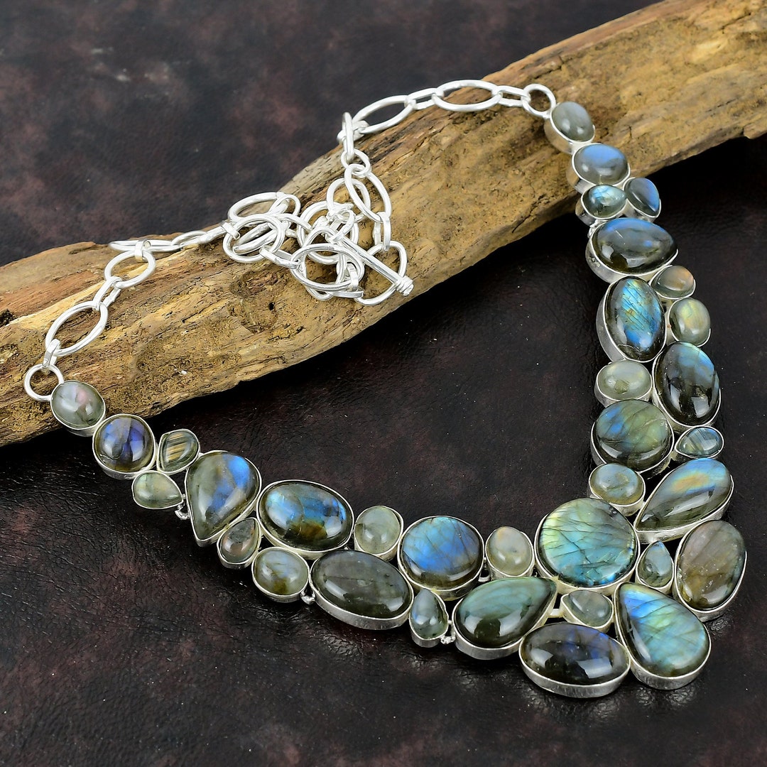 Natural Labradorite Gemstone Handmade 925 Sterling Silver Necklace 925 ...
