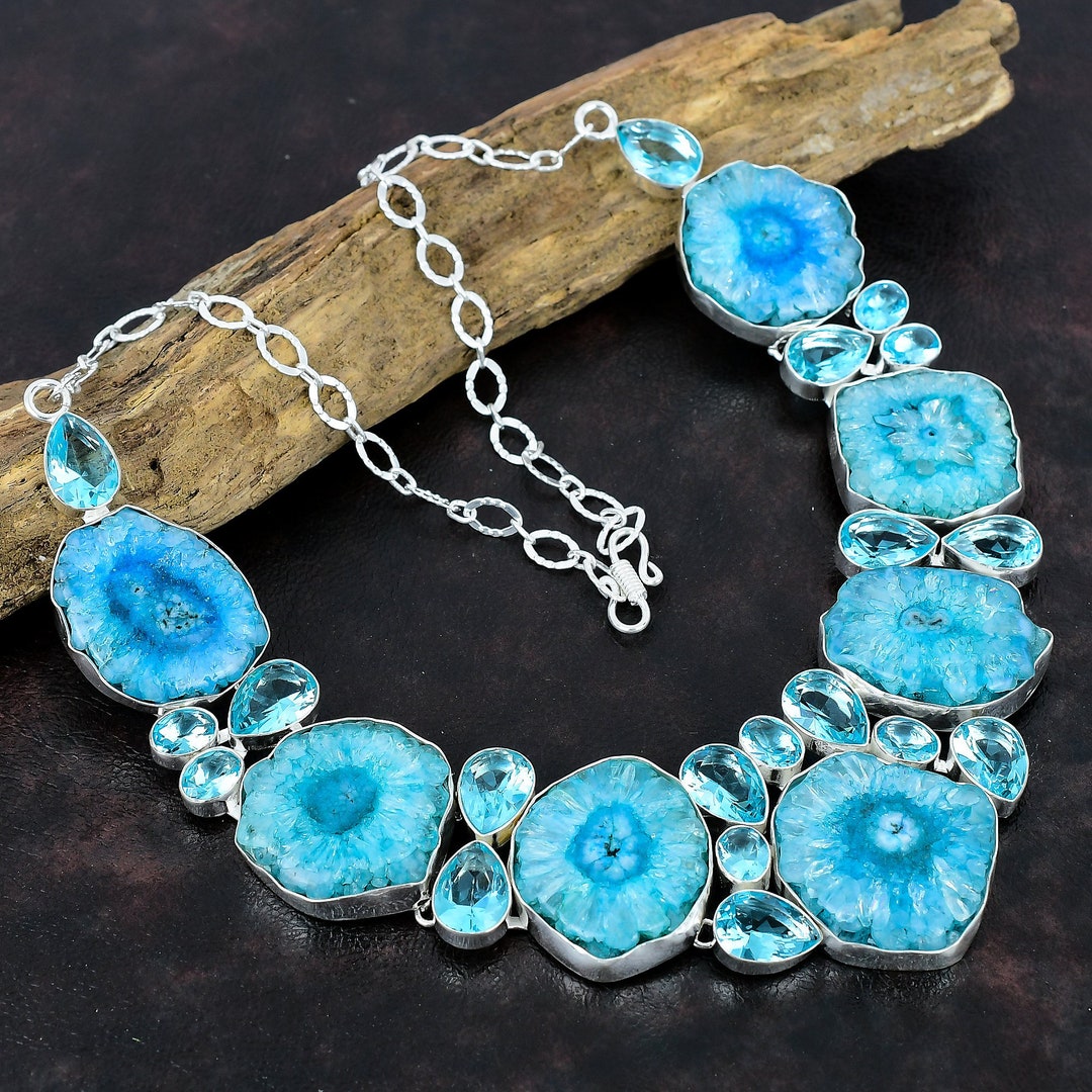 Handmade Blue Solar Quartz & Topaz 925 Sterling Silver Necklace - Etsy