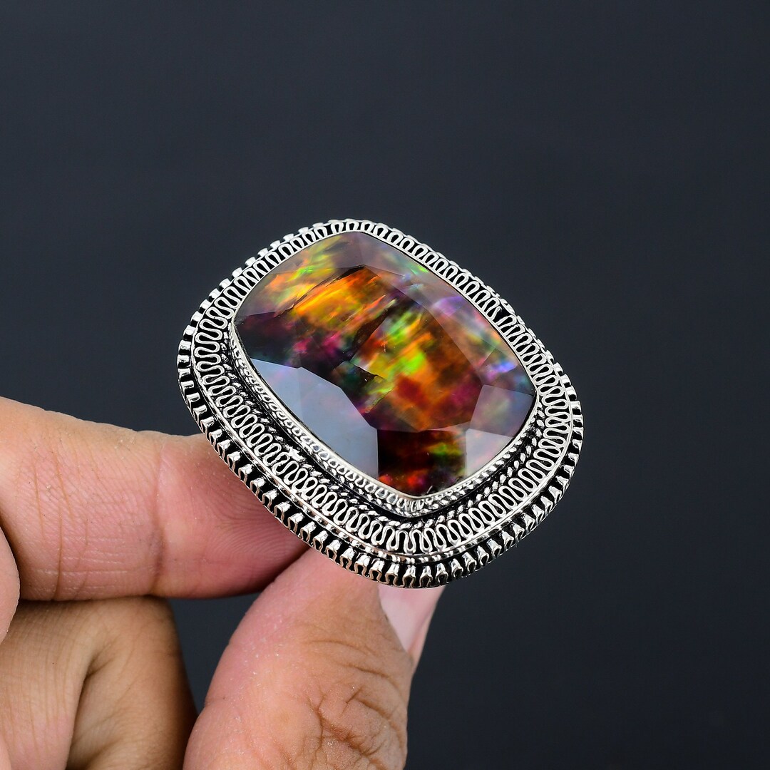 Aurora Borealis Opal Ring: Handmade 925 Sterling Silver Statement ...