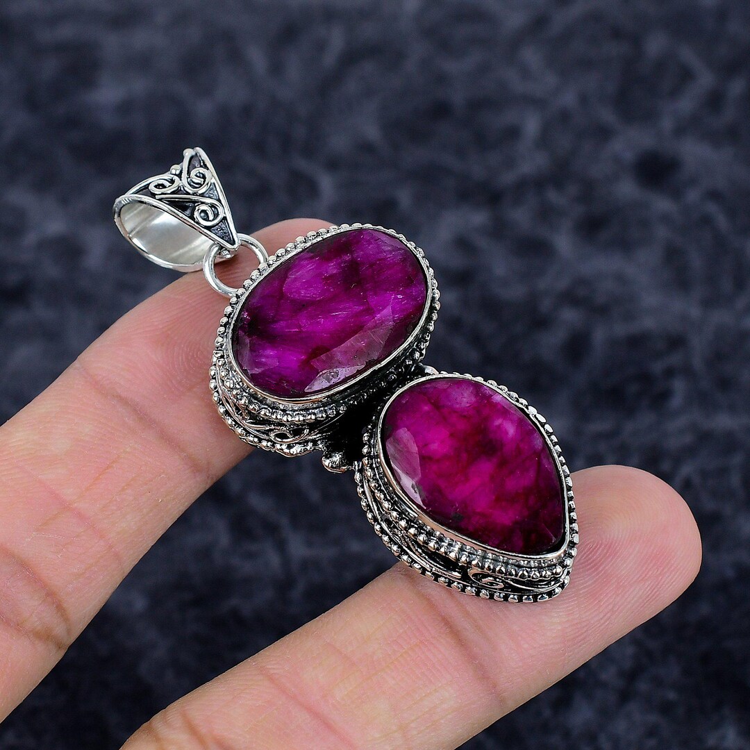 Kashmir Red Ruby Pendant: Handmade Sterling Silver Gemstone Jewelry - Etsy