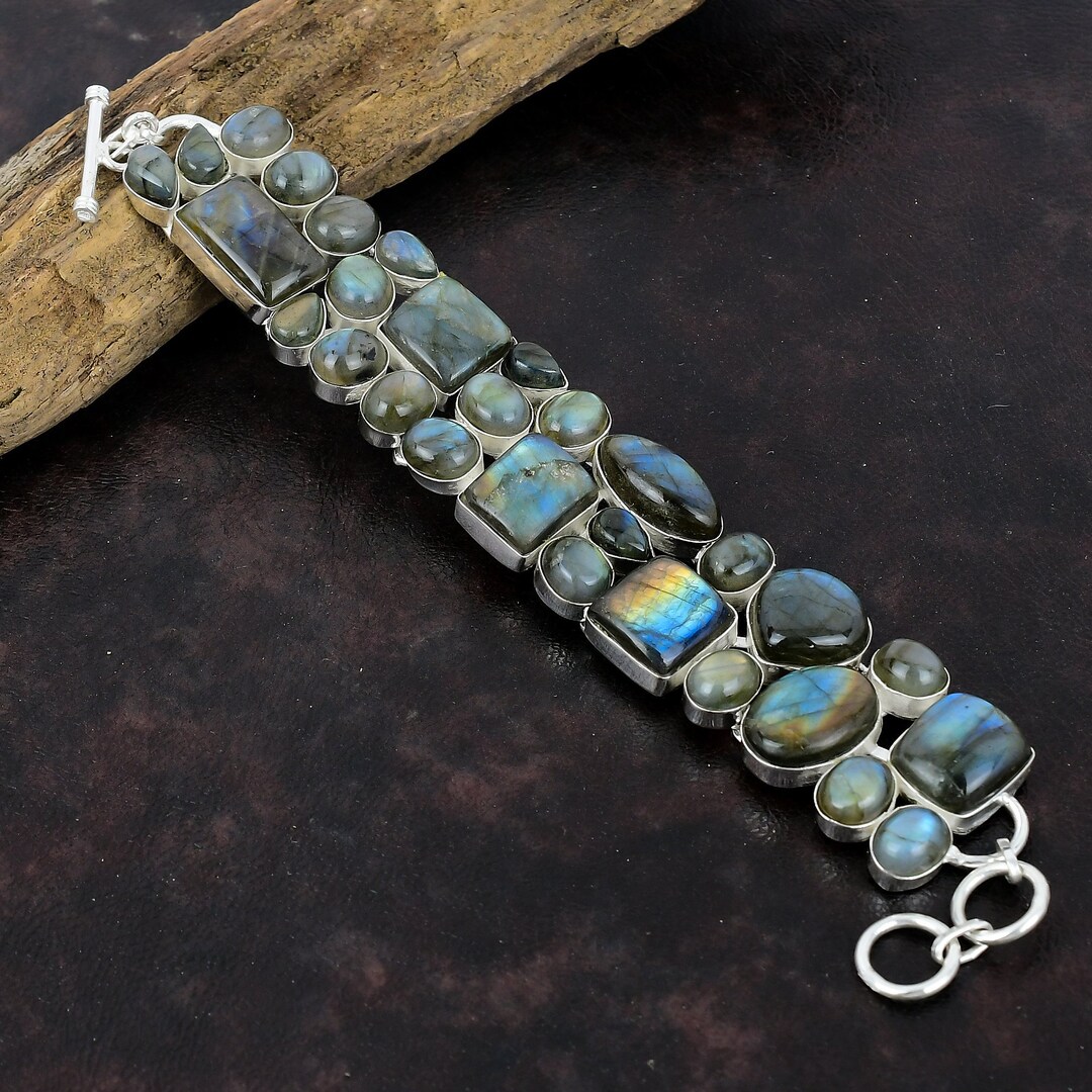 Blue Flash Labradorite Gemstone Handmade 925 Sterling Silver Bracelet ...