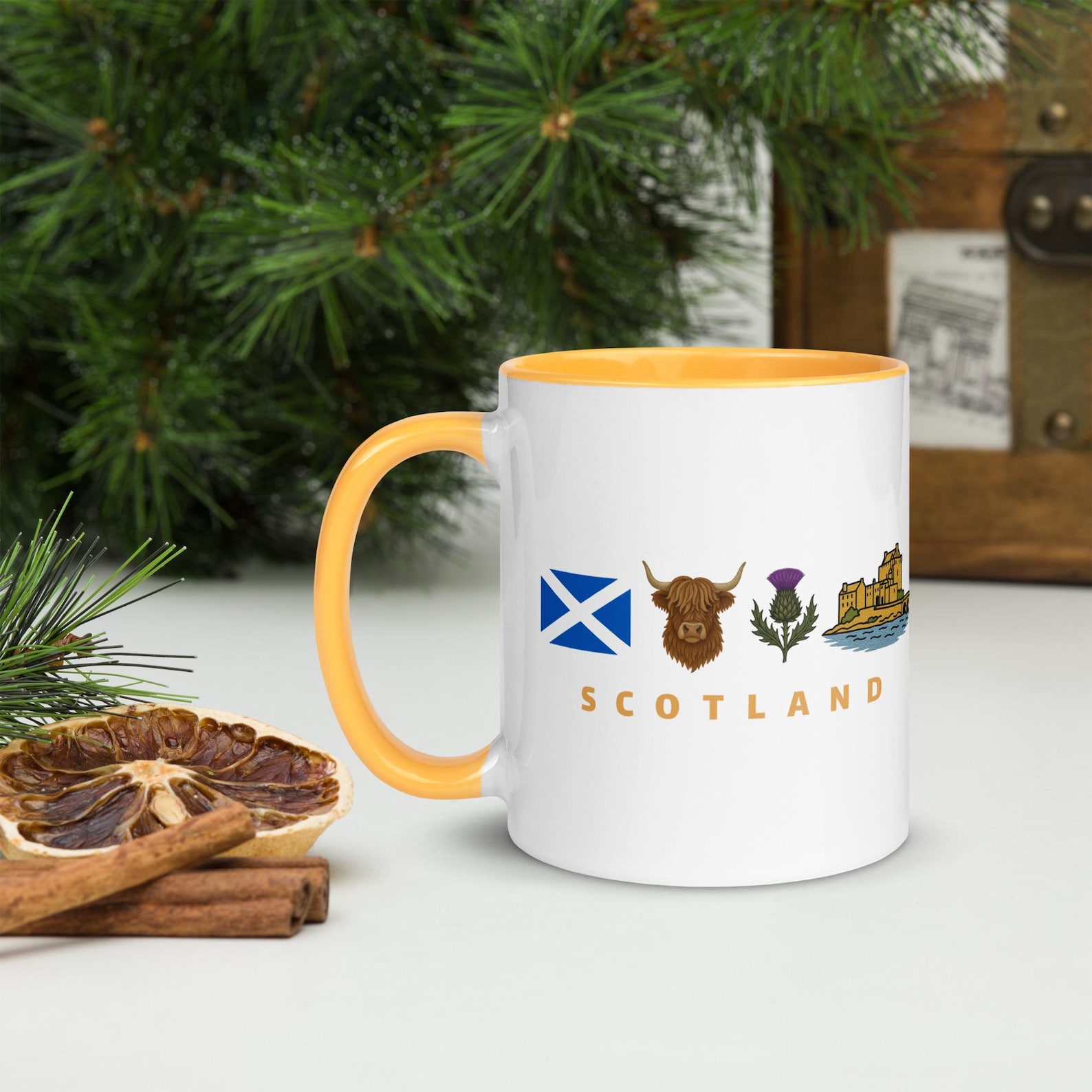 Scotland Mug With Flag, Highland Cow, Thistle & Castle – Scottish Gift ...