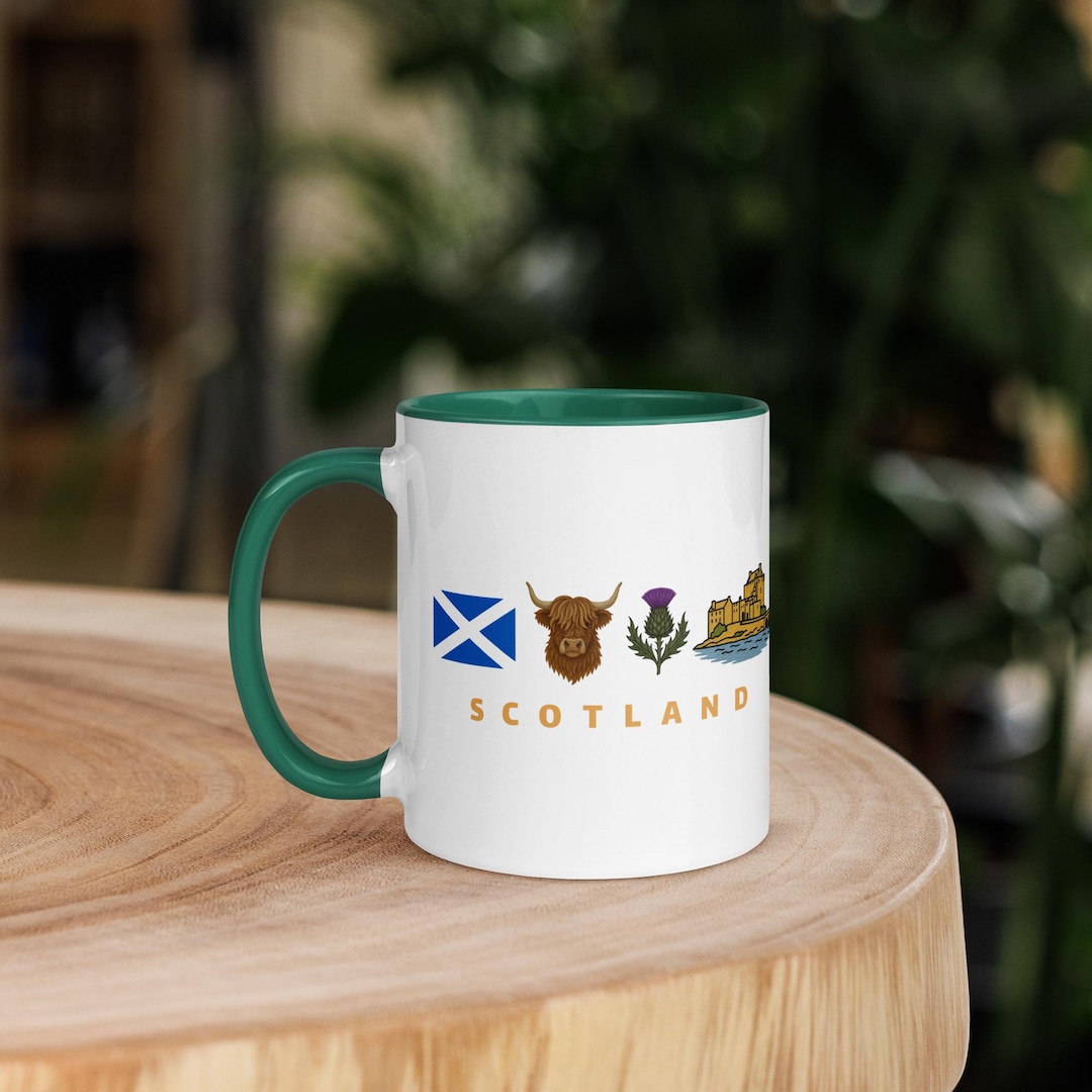 Scotland Mug With Flag, Highland Cow, Thistle & Castle – Scottish Gift ...