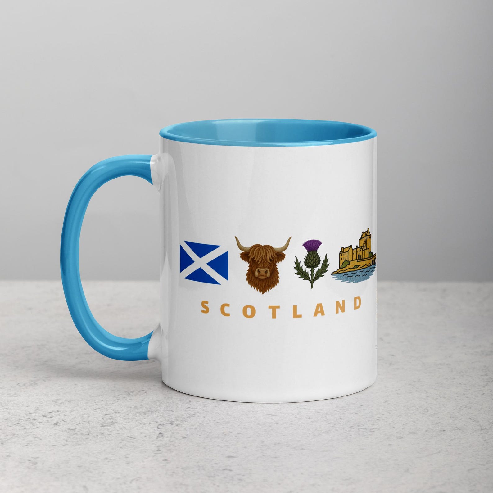 Scotland Mug With Flag, Highland Cow, Thistle & Castle – Scottish Gift ...