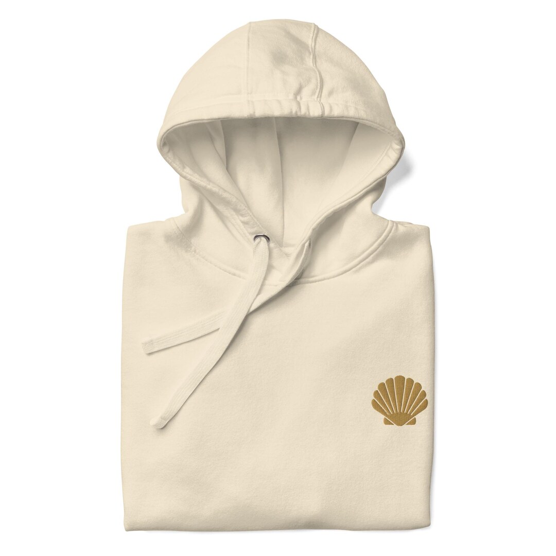 Minimal Seashell Hoodie – Luxury Coastal Embroidered Hoodie, Bone ...
