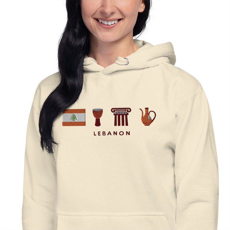 Embroidered Lebanon Hoodie – Soft Unisex Crewneck With Lebanese Flag and Cultural Symbols ...