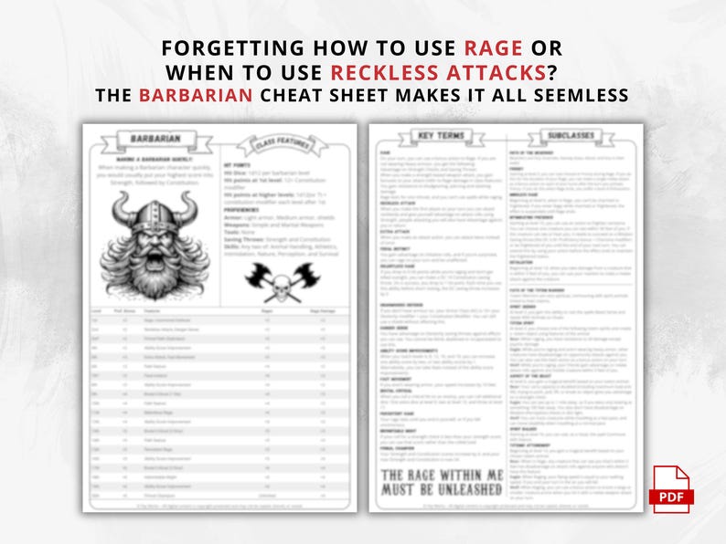 Dnd 5e Barbarian Cheat Sheet: Character Creation Guide (PDF Download ...