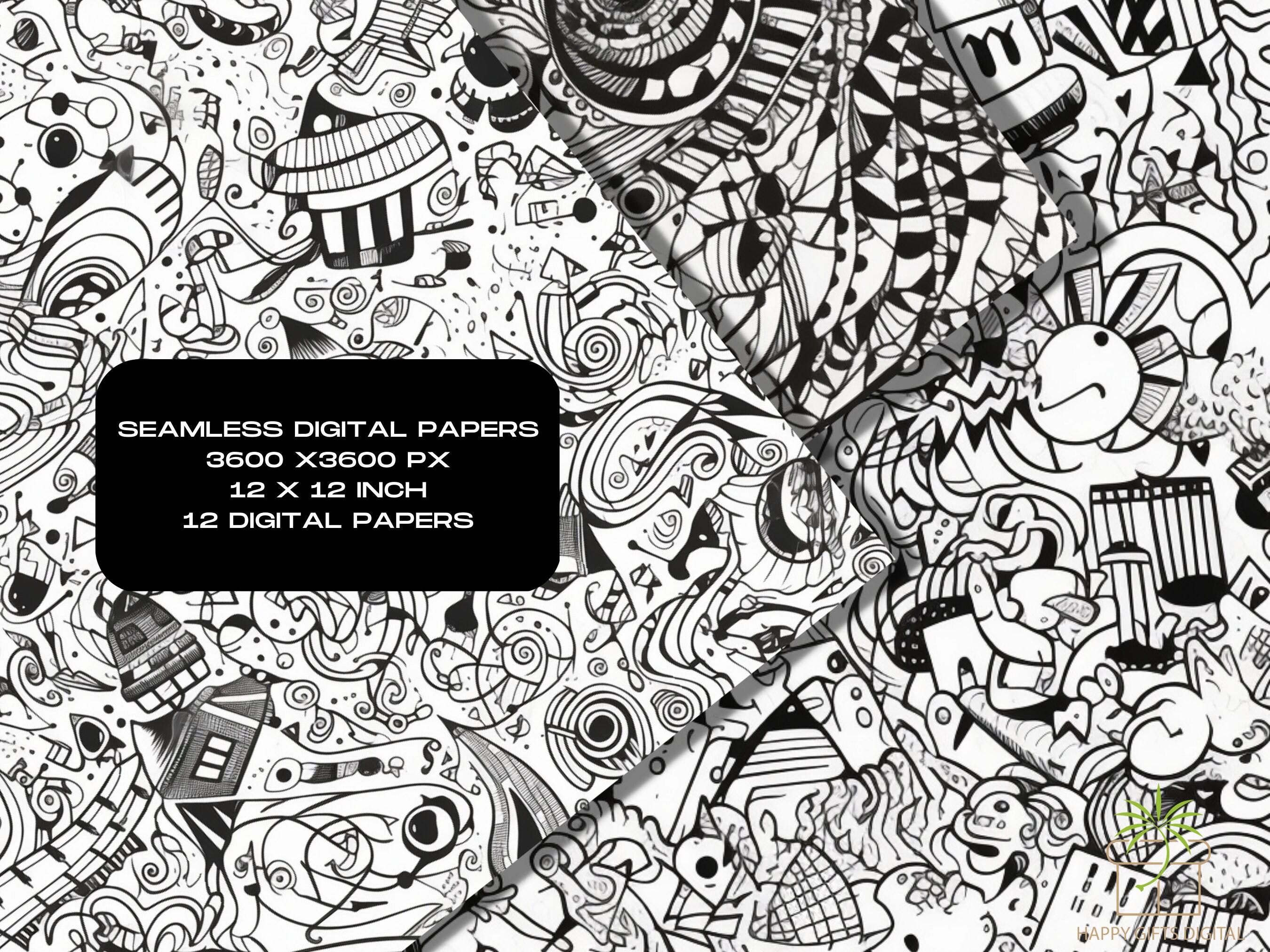 Black and White Doodle Digital Paper, Seamless Pattern for Stunning ...