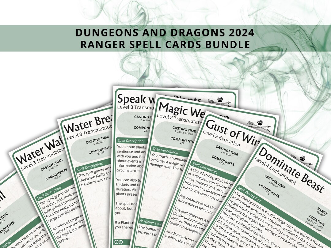 Ranger Spell Cards 5e: D&D Spell Book (digital Download, 2024 Ruleset ...