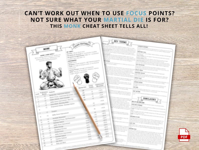 Monk Class Cheat Sheet: Dnd 5e Reference Guide (PDF Download 2024 ...