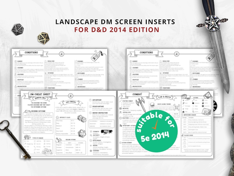 Dungeon Master 5e Cheat Sheet: Landscape Quick Reference (printable PDF ...