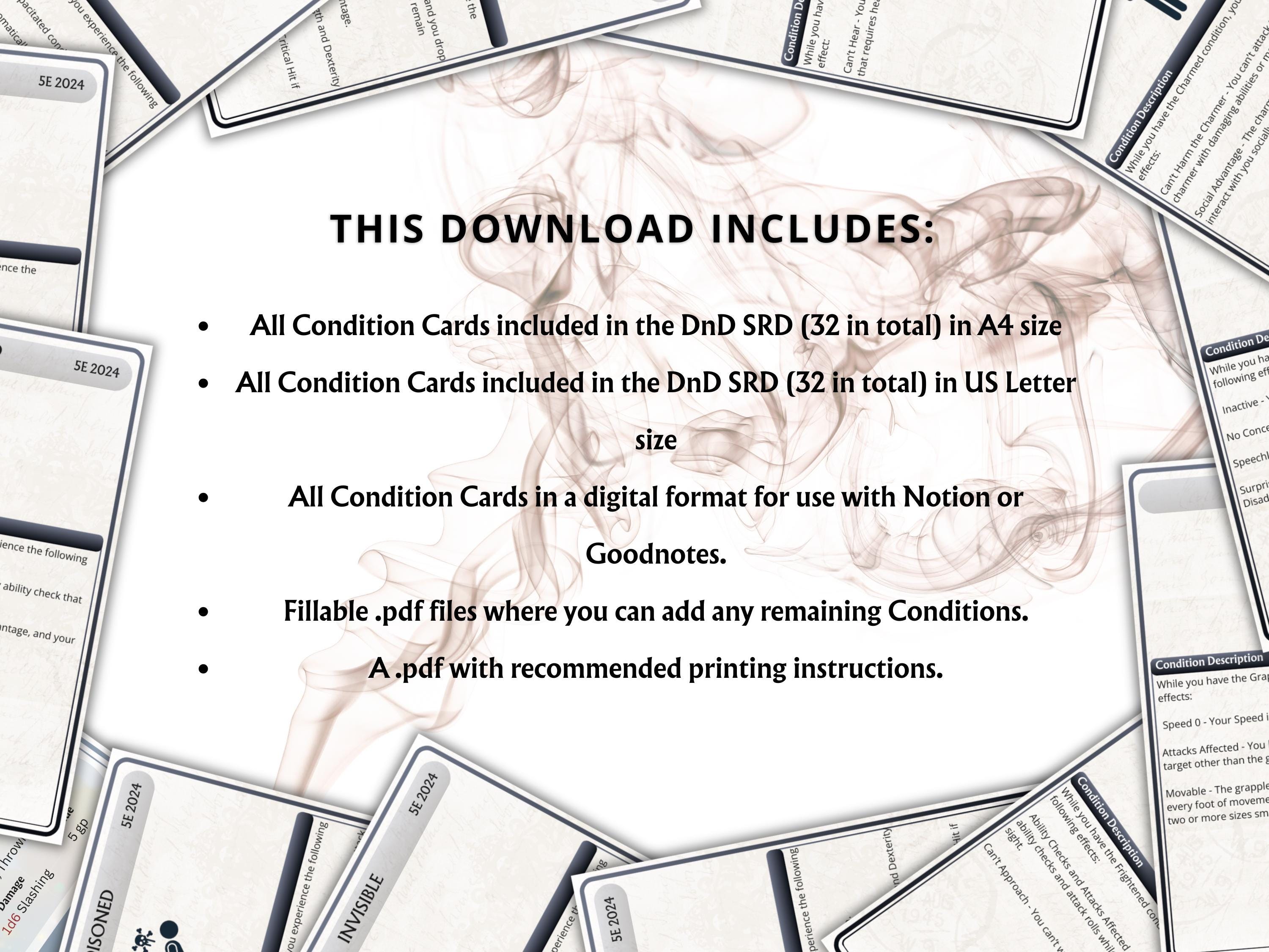 Printable Dnd 5e Condition Cards, 2014 & 2024 Rules, Digital, DM Tools ...