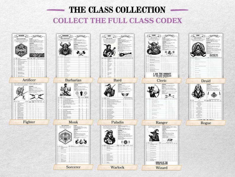 D&D 5e Bard Class Codex Printable | Bard Cheat Sheet | Dnd Player Aid ...