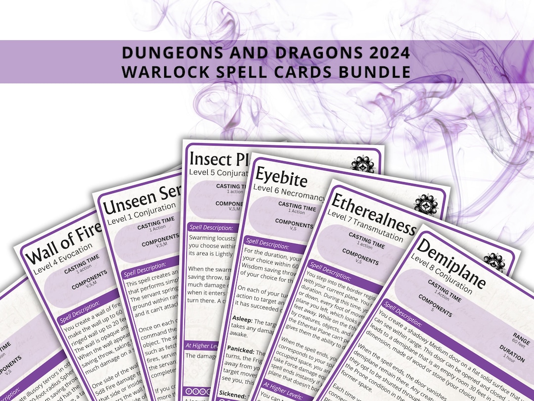 Warlock Spell Cards 5e: D&D Spell Book (digital Download, 2024 Ruleset ...