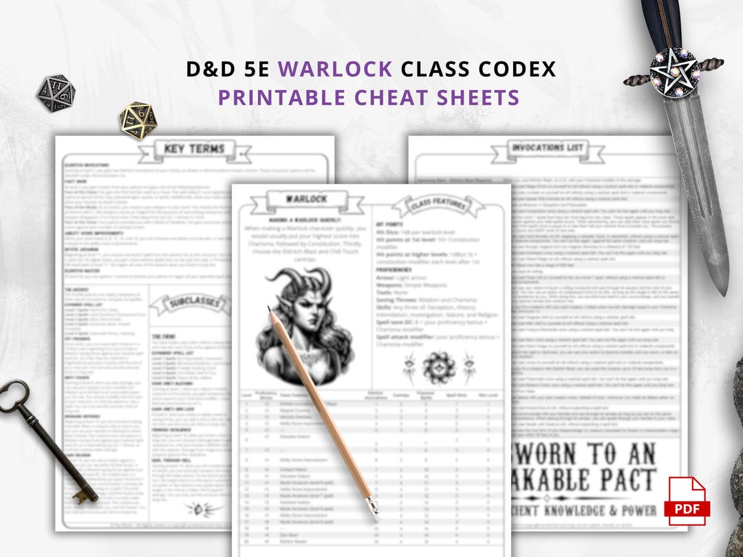 Dnd 5e Warlock Class Codex Printable | Warlock Cheat Sheet | Dnd Player ...