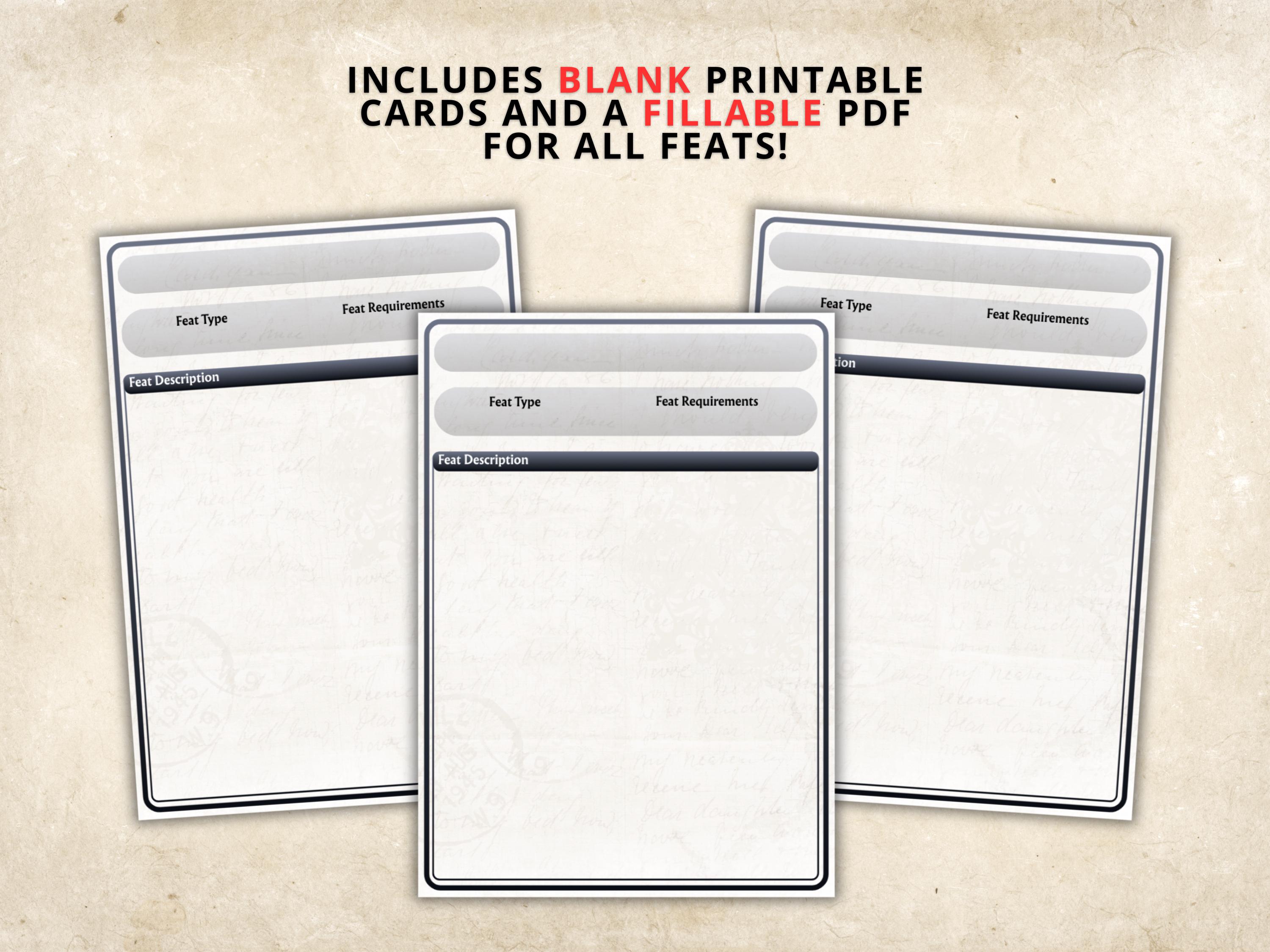Dnd 5e Feat Cards: Printable Character Reference (PDF Download) - Etsy