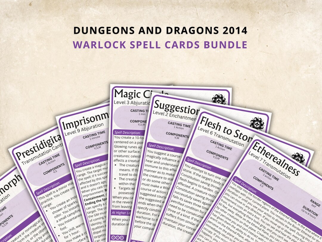 Warlock Dnd 5e Spell Cards: Digital Download for Dungeons and Dragons ...