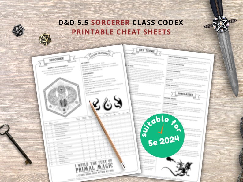 Sorcerer Class Cheat Sheet: Dnd 5e Reference Guide (PDF Downloadable ...