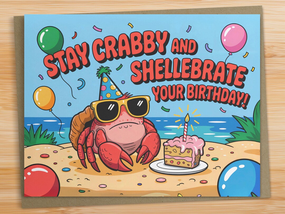Humorous Crab Birthday Card / Stay Crabby and Shellebrate / Beach Pun ...