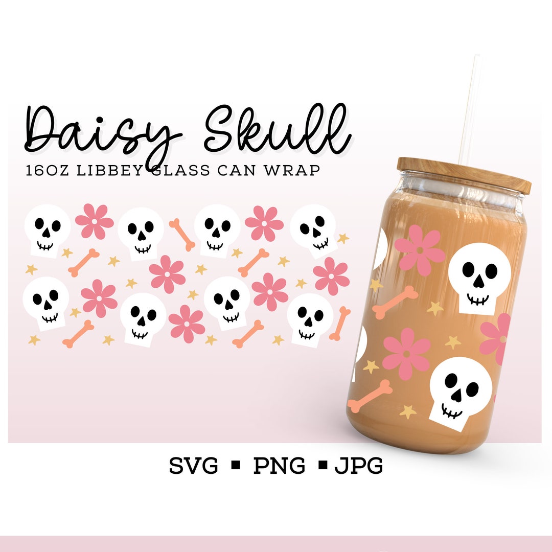 Daisy Skull Halloween Libbey SVG, Glass Cup Svg, Halloween Can Glass ...
